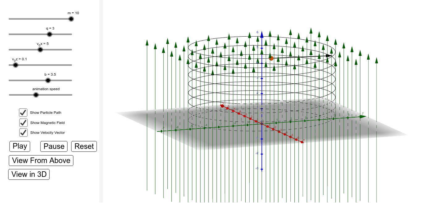 charged particle in magnetic field – GeoGebra