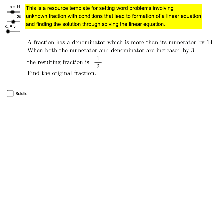 solving-word-problem-on-fractions-involving-linear-equation-geogebra