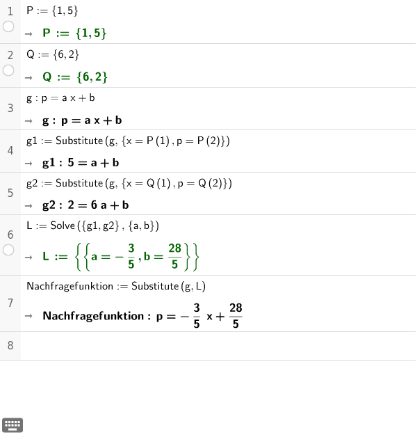 Nachfragefunktion aus zwei Punkten – GeoGebra