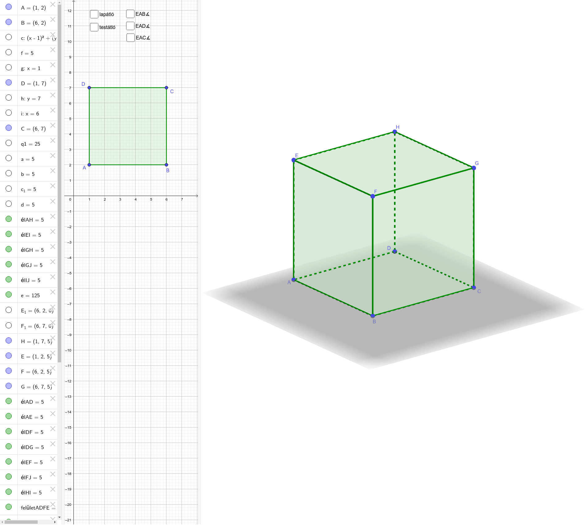 Kocka lap- és testátlója – GeoGebra