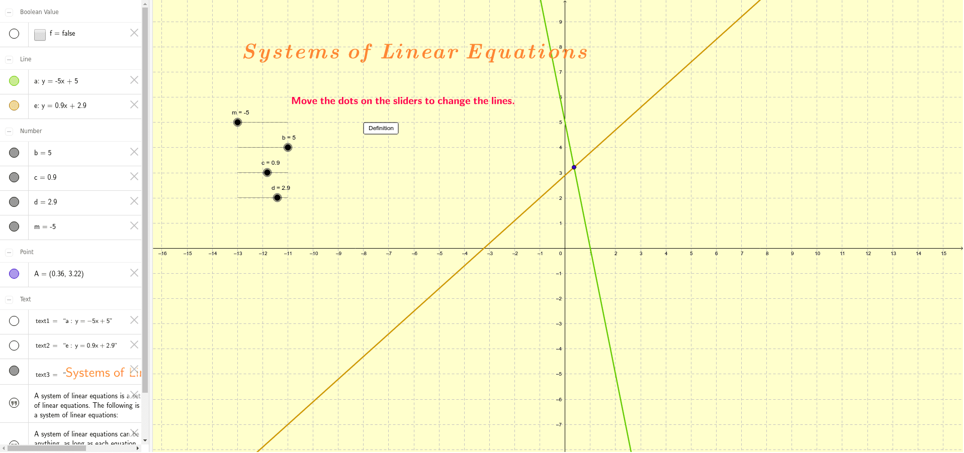 Systems of Linear Equations Intro – GeoGebra