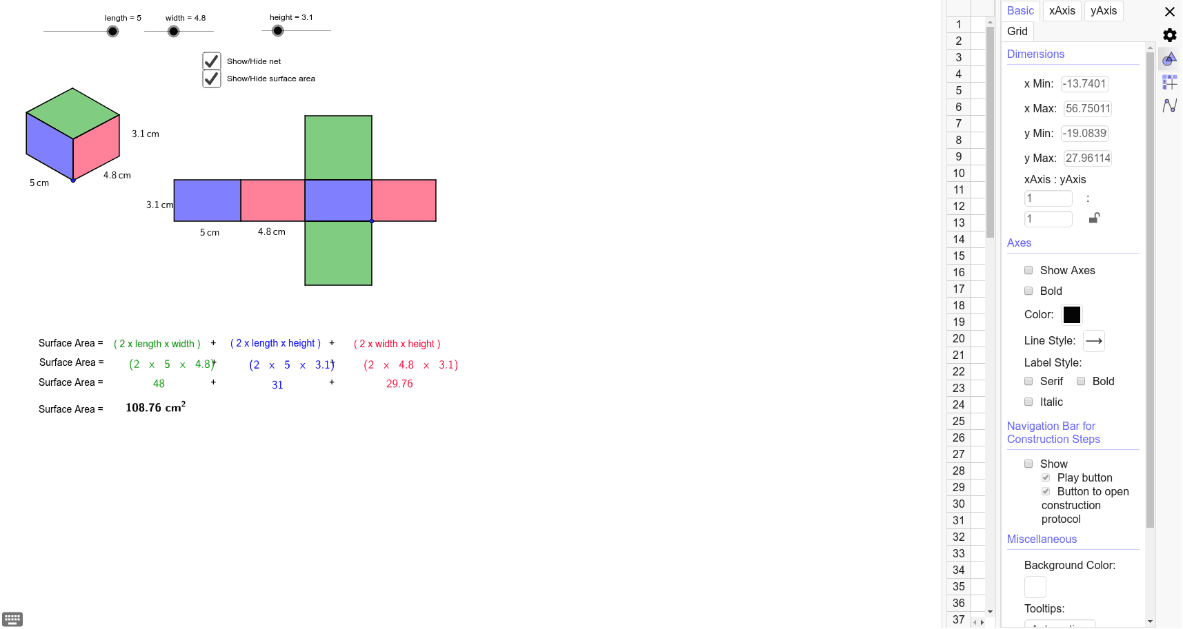 Cross section of a prism – GeoGebra