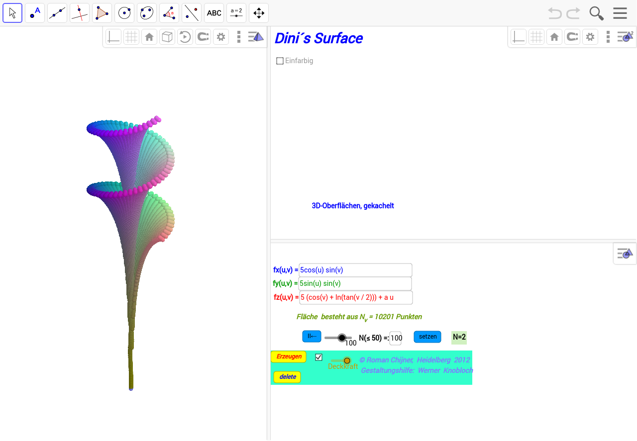 Dini´s Surface (composed of 101*101 points) – GeoGebra