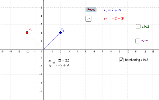 Complexe getallen: Delen van twee getallen – GeoGebra