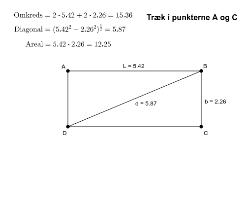 Eksempel: Diagonal, omkreds og areal af rektangler – GeoGebra