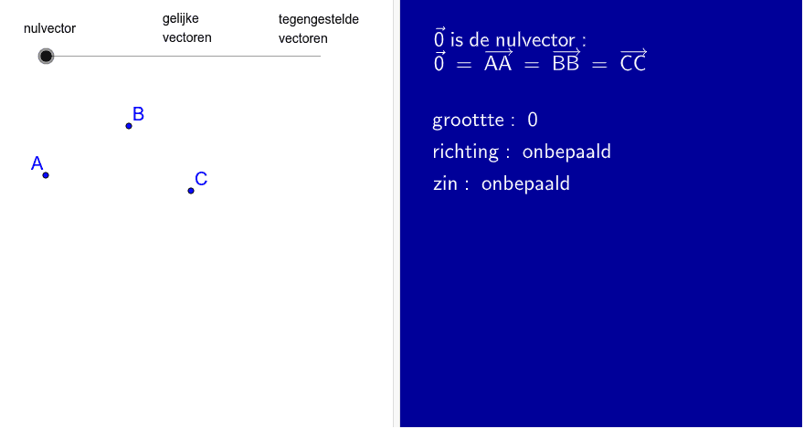 Nulvector - Gelijke vectoren - Tegengestelde vectoren – GeoGebra