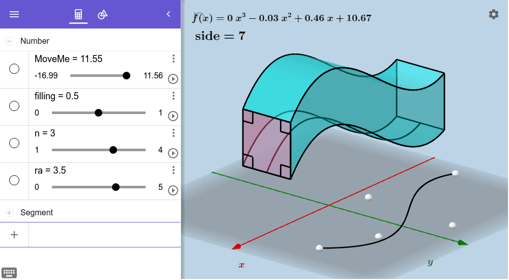 Curvy Slide: Square Cross Sections – GeoGebra