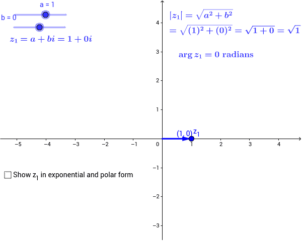 Operations with complex numbers (shows modulus and argument) – GeoGebra
