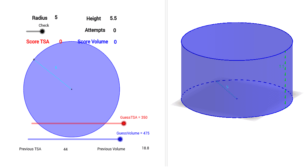 Cylinder Volume & Surface Area Scored Practice – GeoGebra