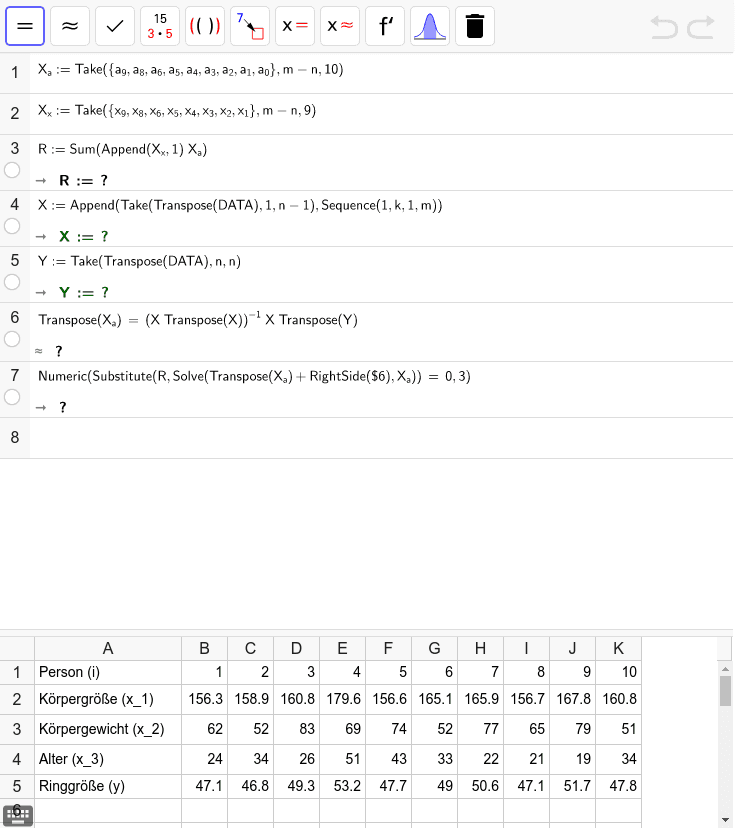 Regression MultiVariablen linear – GeoGebra