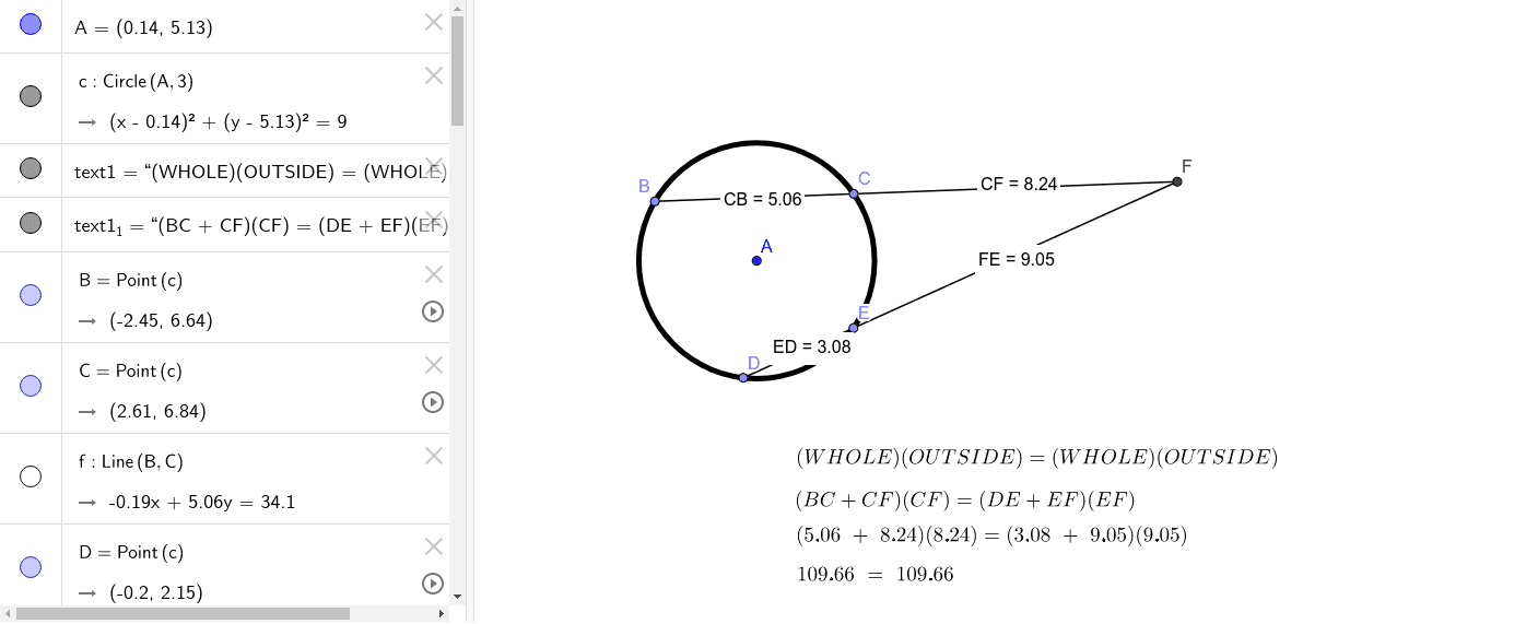 Secant Segments From an external point Theorem – GeoGebra