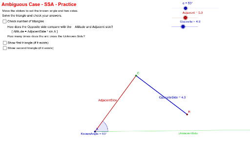 Practice Ambiguous Case (SSA) – GeoGebra