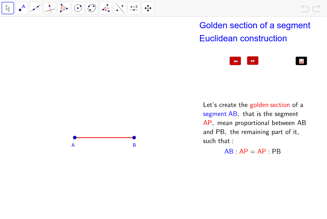 Golden section - Euclidean method – GeoGebra