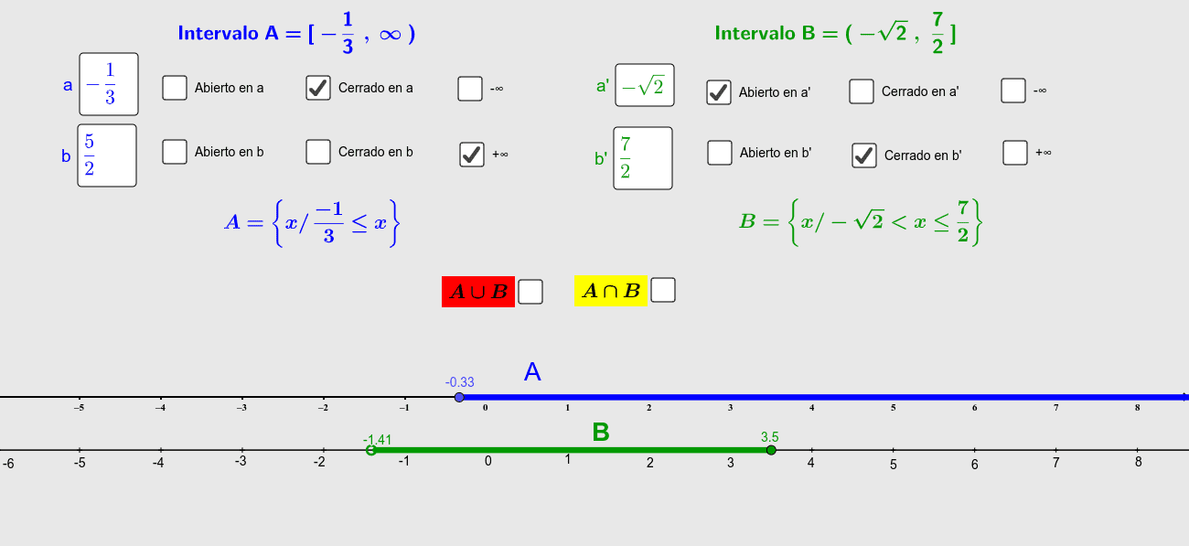 Intervalos en la recta real. Unión e Intersección. – GeoGebra
