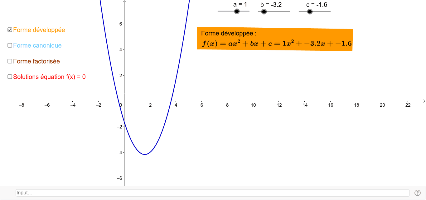 Représentation graphique d'un polynôme du second degré – GeoGebra
