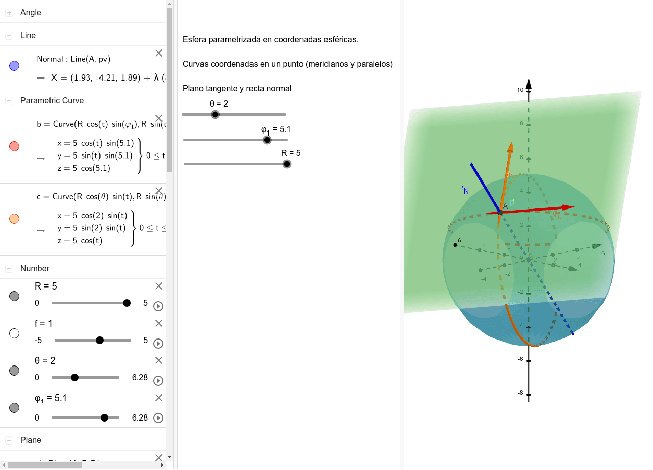 superficie parametrizada esfera – GeoGebra