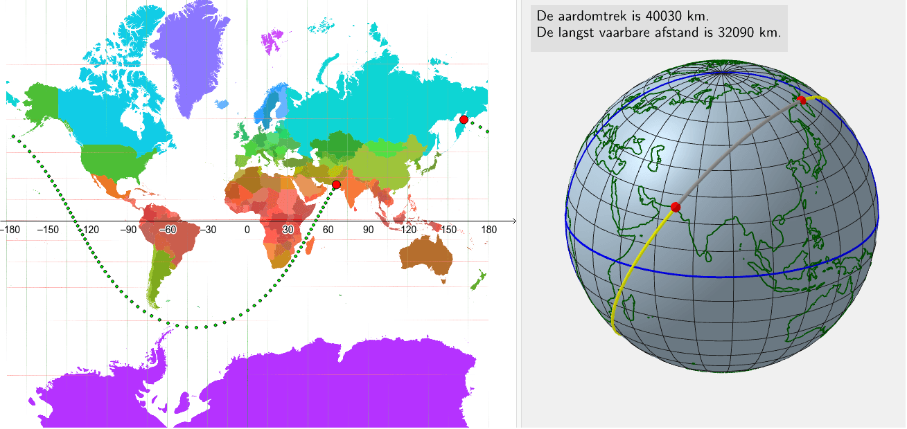 langst zeilbare rechte lijn op aarde – GeoGebra