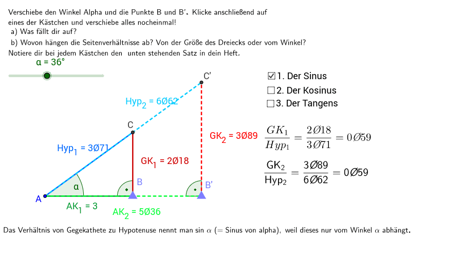 Definition Sinus, Cosinus und Tangens – GeoGebra