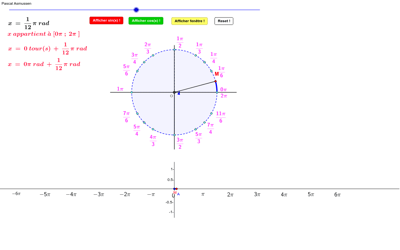 Le cercle trigonométrique sur ]-6pi ; 6pi] – GeoGebra