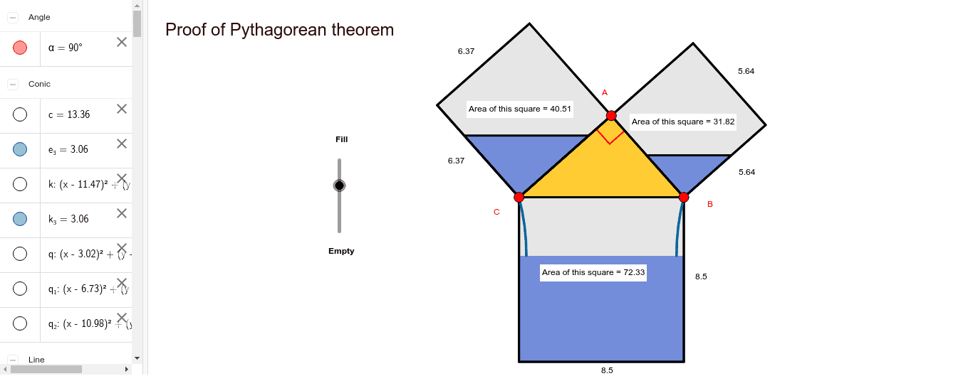 Pythagore et l'eau – GeoGebra