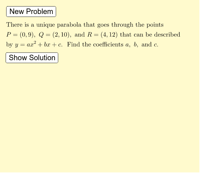 Parabola Problem Generator – GeoGebra