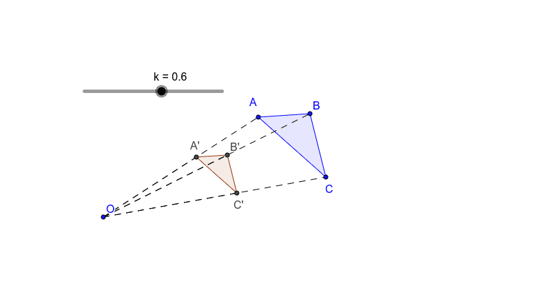 Dilation of a Triangle about center point O – GeoGebra