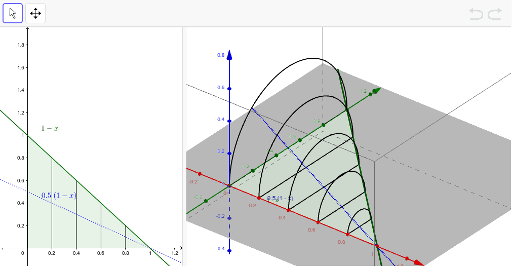 Volume of a Solid of Semicircles of Radius .5(1-x) – GeoGebra