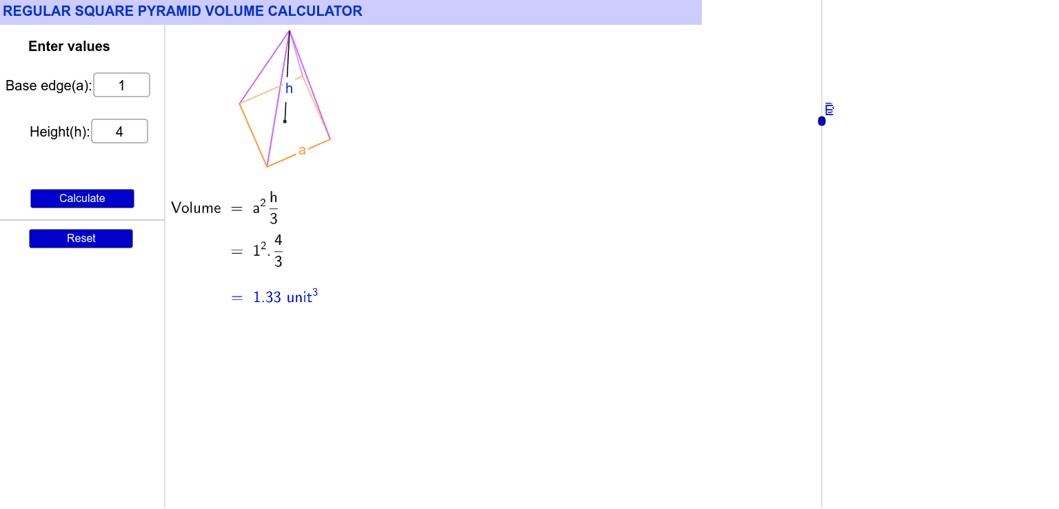Square pyramid volume – GeoGebra
