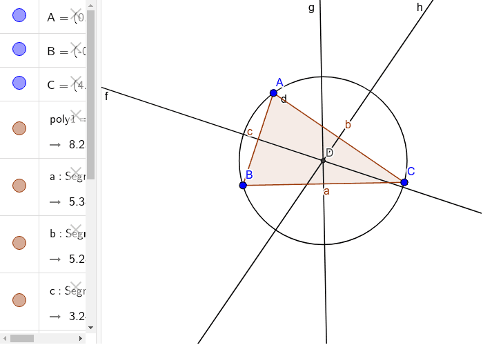 To explore the location of circumcentre and circumcircle. – GeoGebra