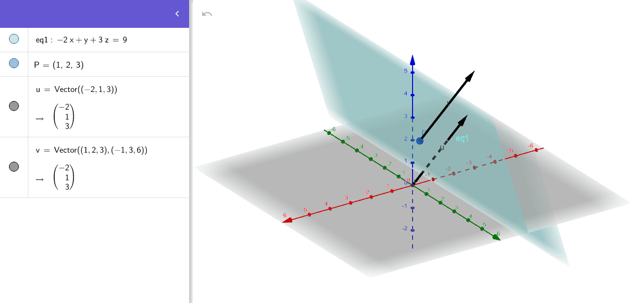 Plane and normal vectors – GeoGebra
