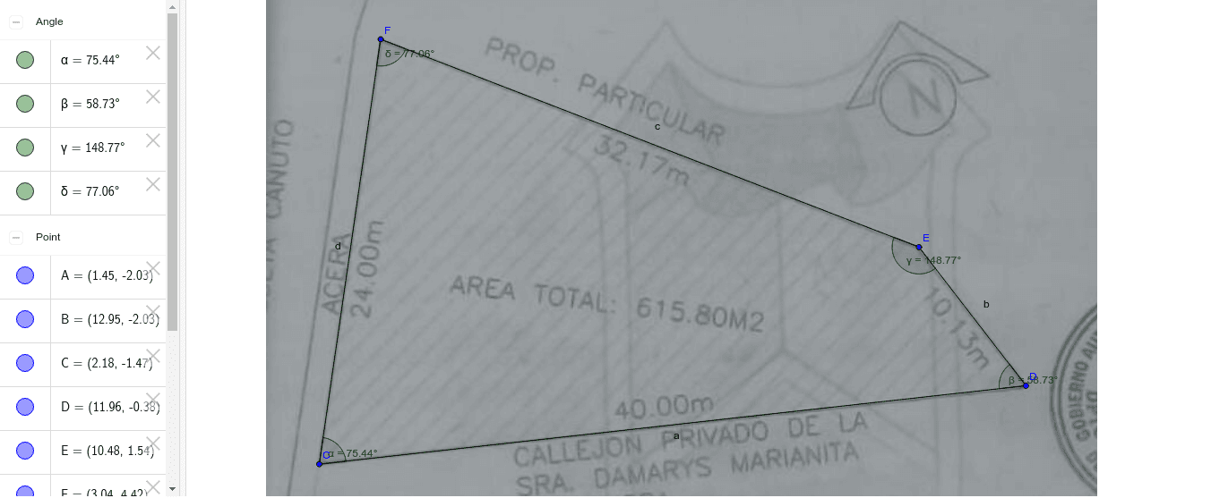 Medidas de los ángulos de un terreno – GeoGebra