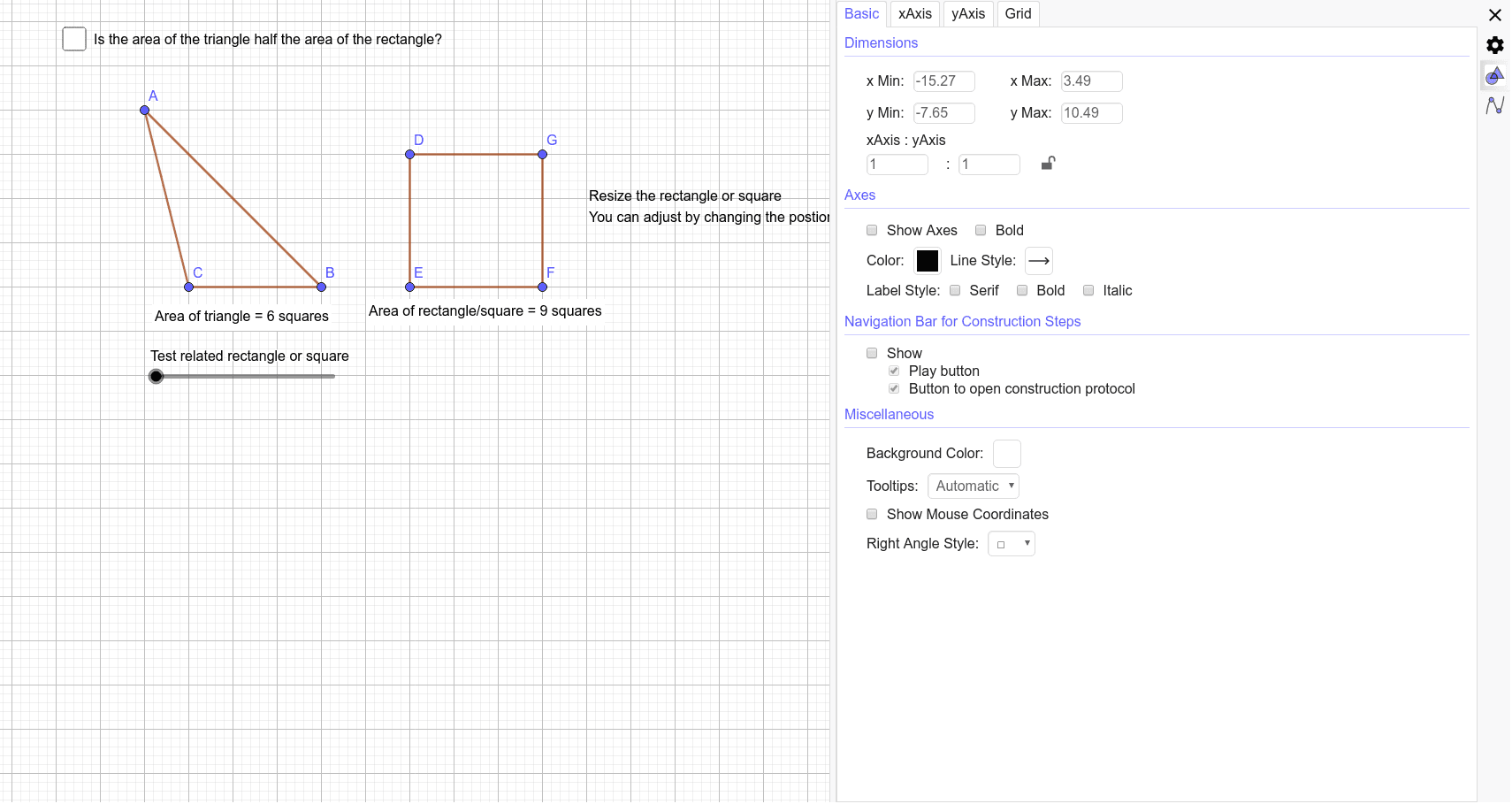 Q3 Triangle and related rectangle – GeoGebra