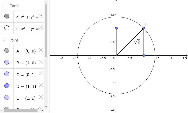 Wie platzieren wir Wurzel zwei auf der Zahlengeraden? – GeoGebra