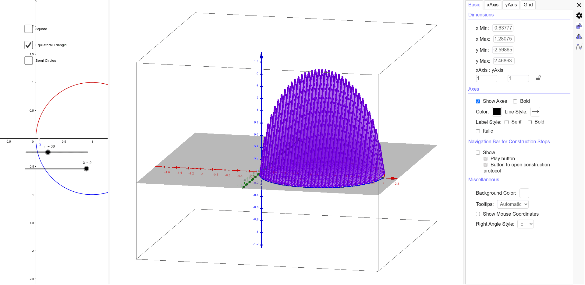 Visualizing volumes by known cross section – GeoGebra