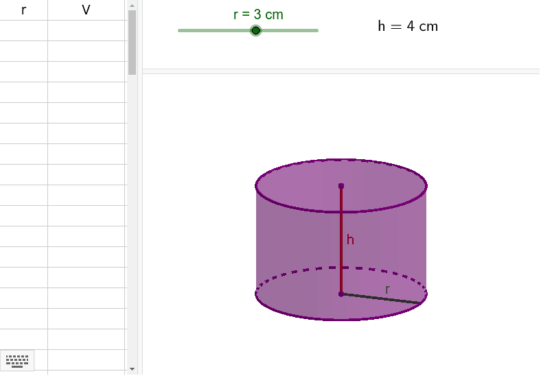 Obujam i polumjer valjka – GeoGebra