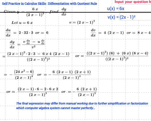 Differentiation using Quotient Rule Self Practice Sheet – GeoGebra