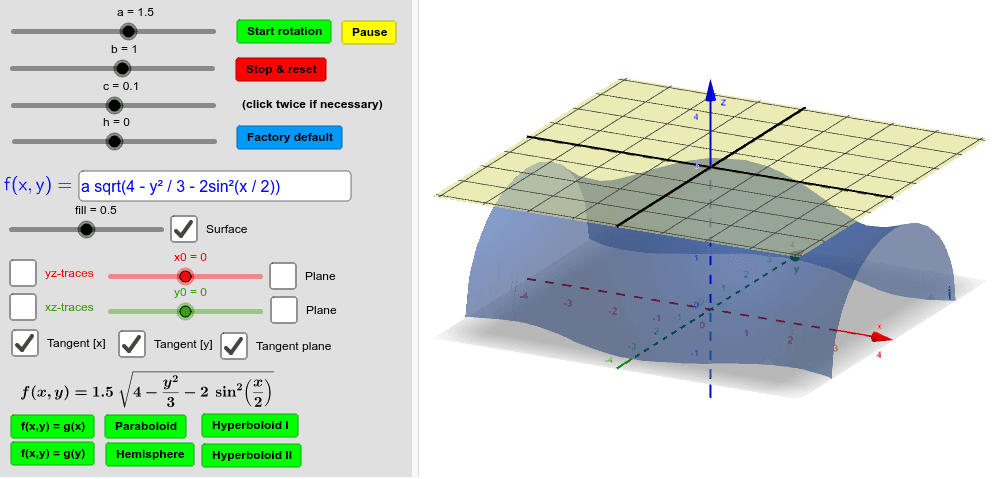 Exploring functions of 2 variables – GeoGebra