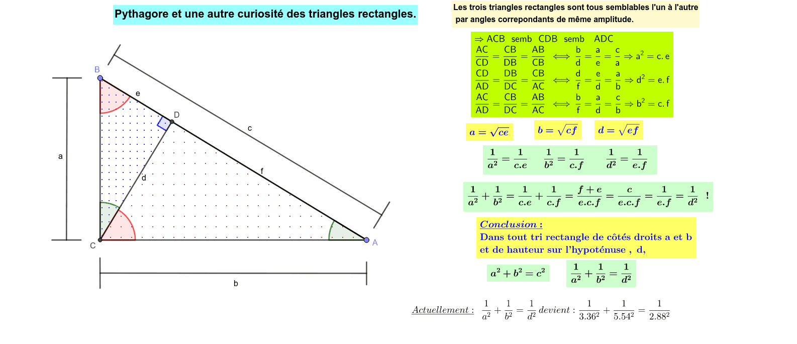 Une curiosité des triangles rectangles – GeoGebra