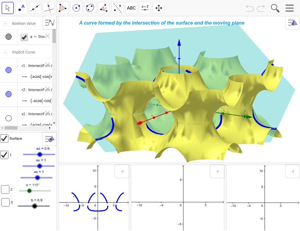 A curve formed by the intersection of the surface and the moving plane – GeoGebra