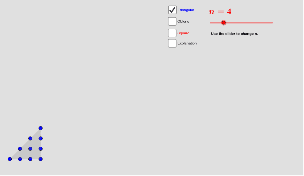 Triangular, oblong and square numbers – GeoGebra