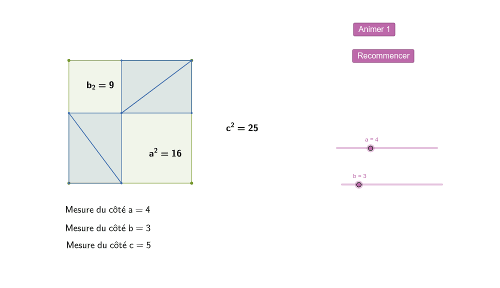 Démonstration du théorème de Pythagore – GeoGebra