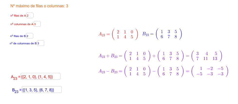 Suma/resta de matrices – GeoGebra