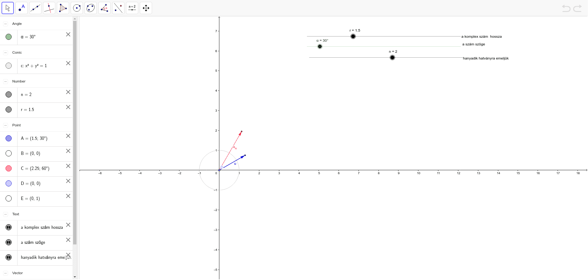 Komplex számok hatványozása – GeoGebra