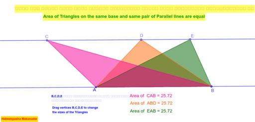 Area of Triangles on same base between same pair of parallel lines – GeoGebra