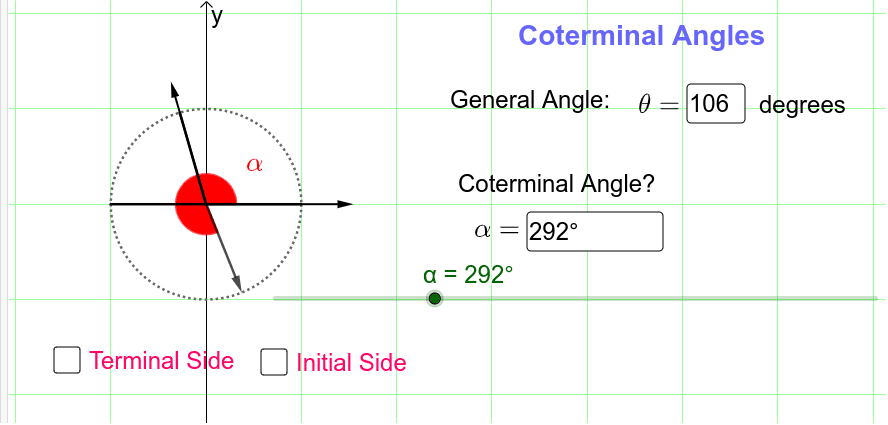 Coterminal Angles Practice (Degrees) – GeoGebra