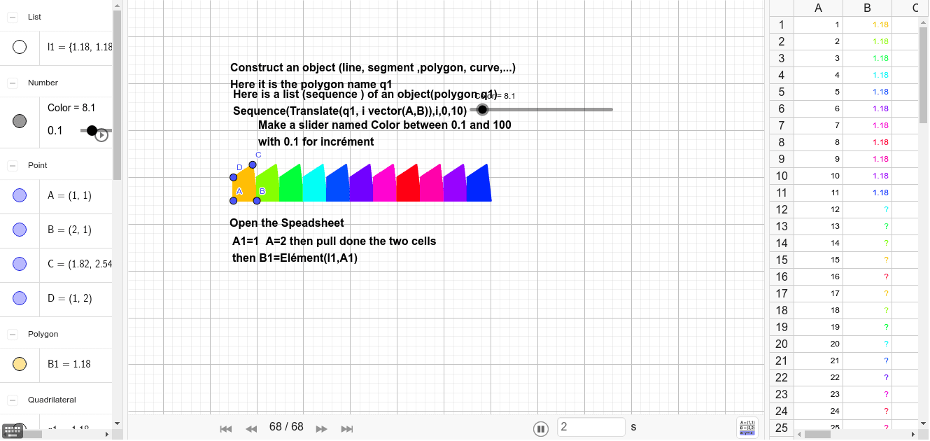 How to easily color the objects of a list? – GeoGebra