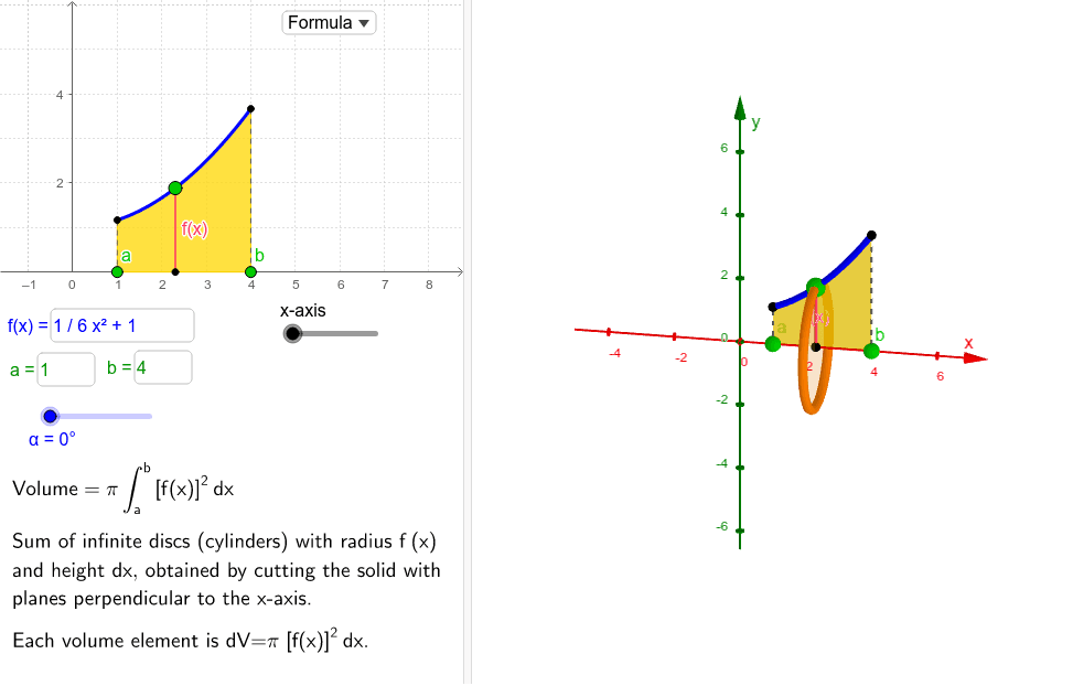 Solids of revolution - Disk integration – GeoGebra