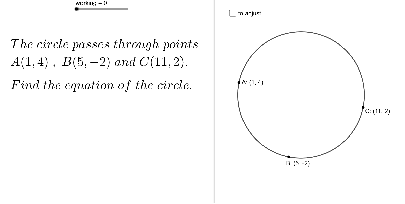 Equation Of A Circle Through 3 Points Geogebra