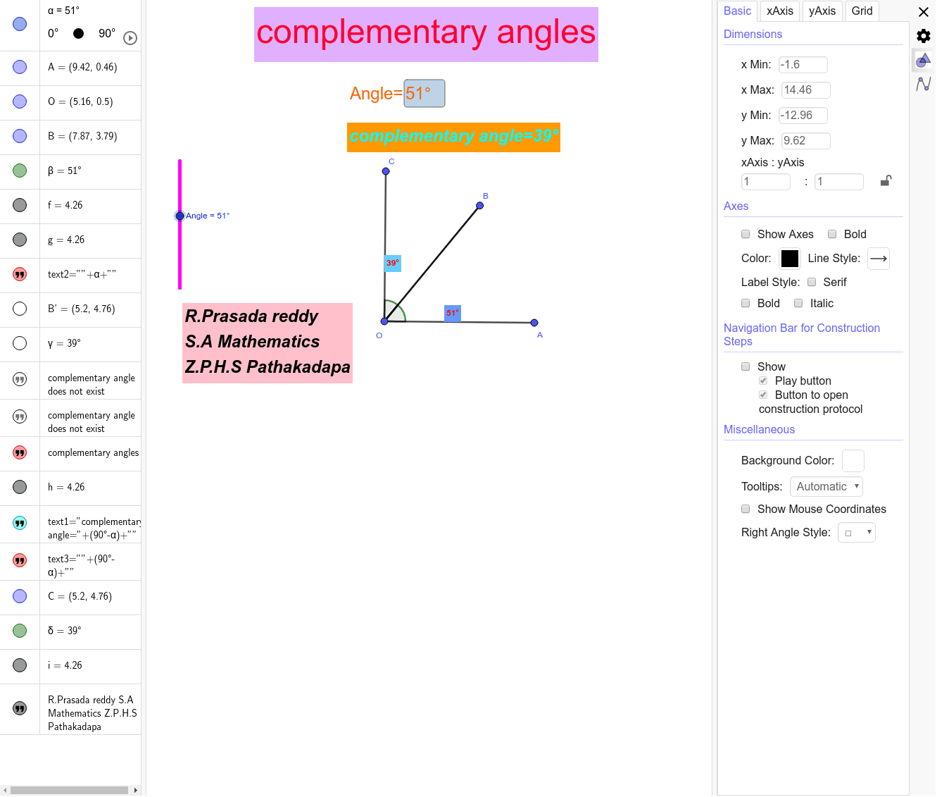 COMPLEMENTARY ANGLES – GeoGebra