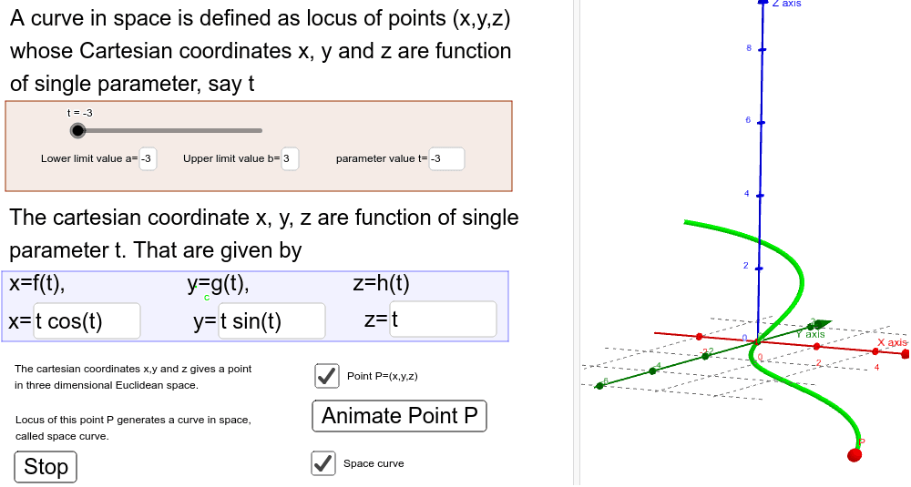 Space curve – GeoGebra